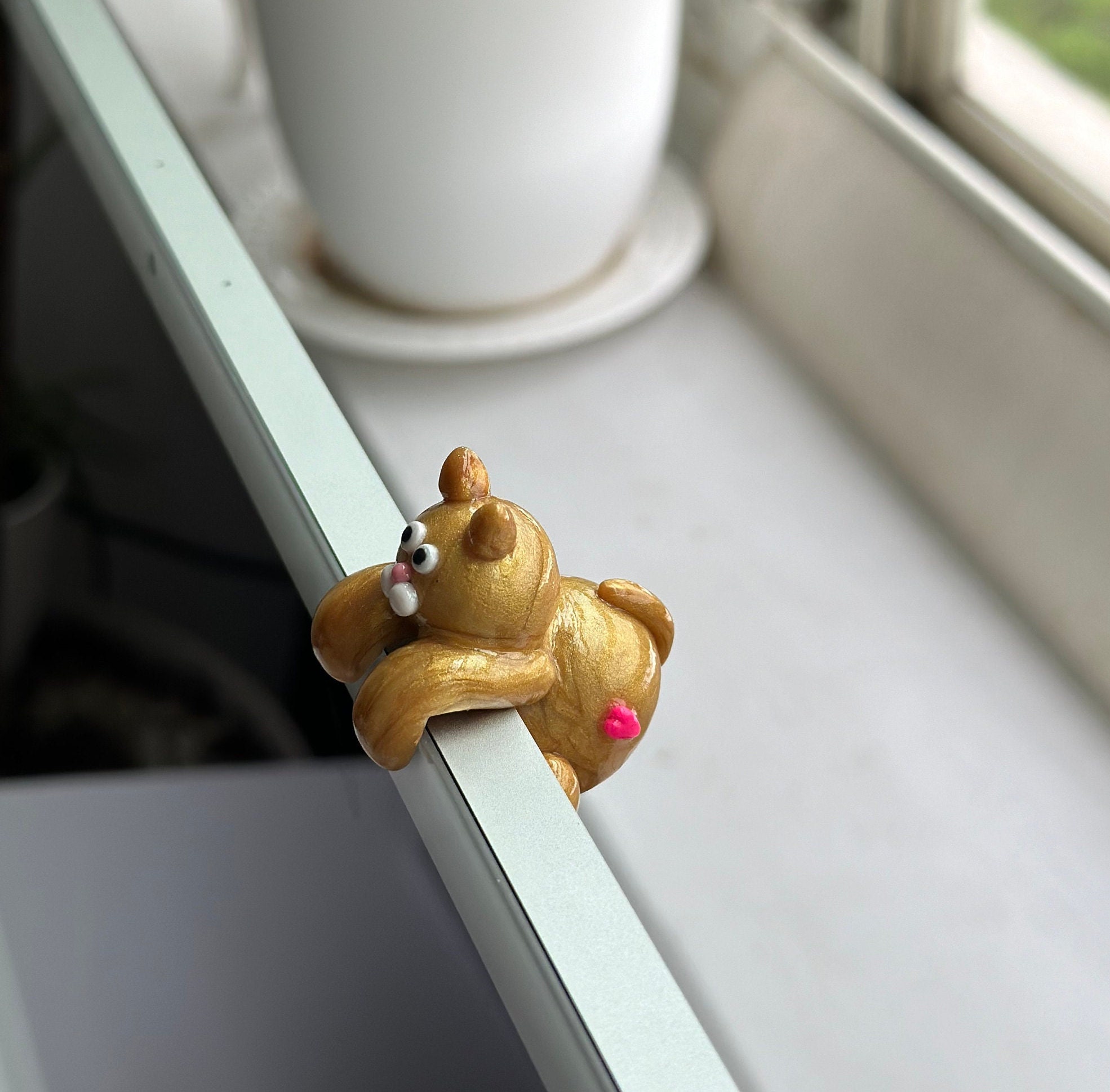 Gold Cat Desk Pet - Handmade Polymer Clay Cat Monitor Figure, Desk ...