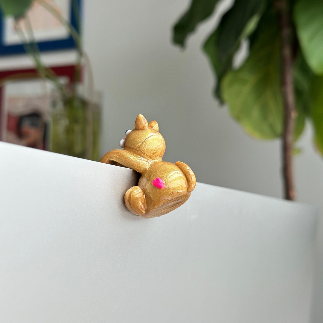 Gold Cat Desk Pet - Handmade Polymer Clay Cat Monitor Figure, Desk ...