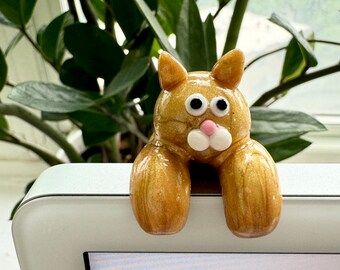 Black Cat Desk Pet Handmade Polymer Clay Monitor Figure, Desk ...