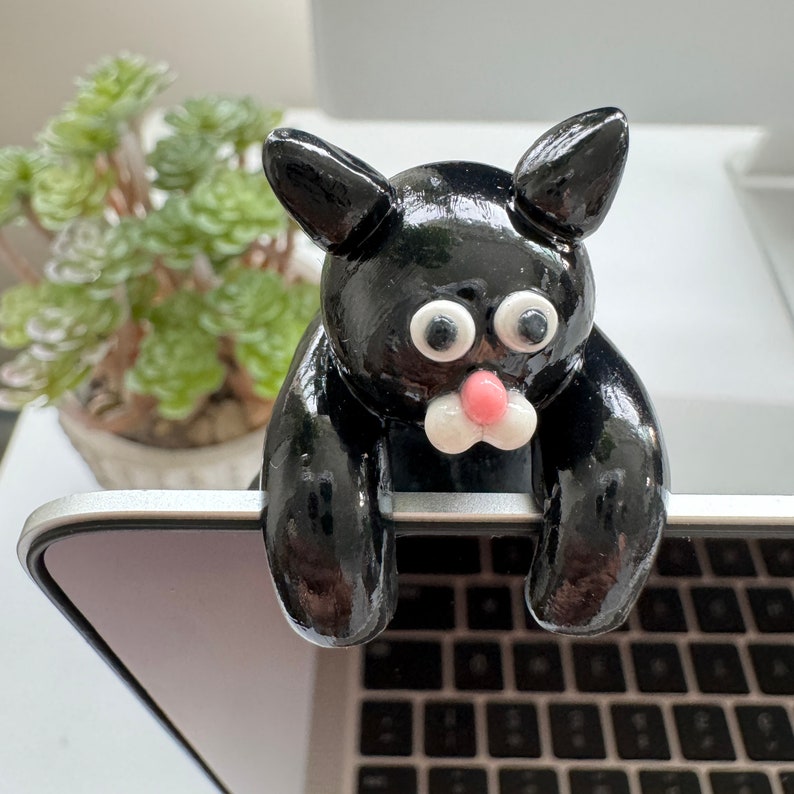 Black Cat Desk Pet Handmade Polymer Clay Monitor Figure, Desk ...