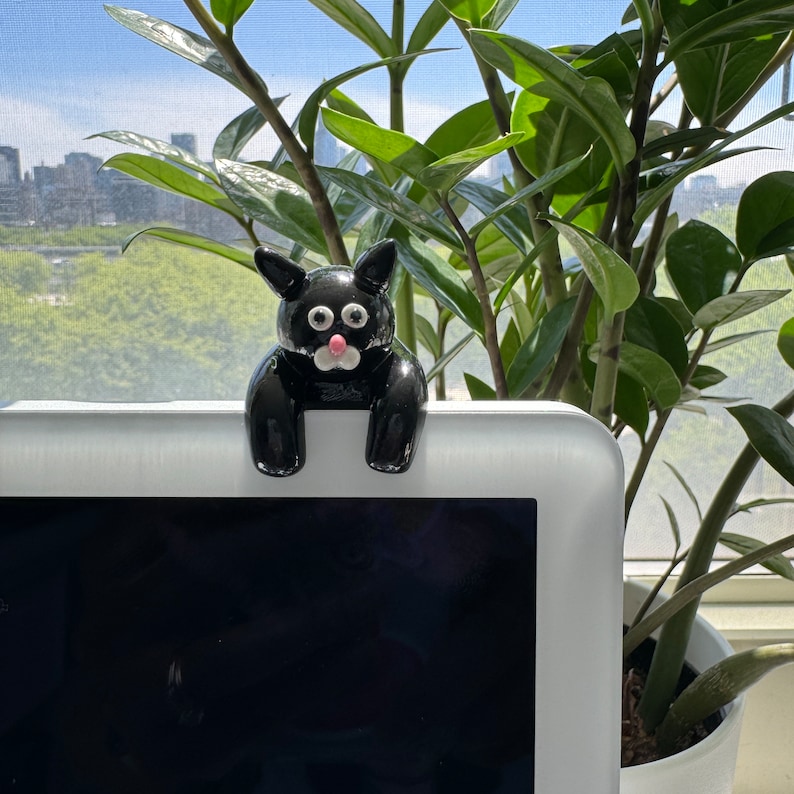 Black Cat Desk Pet Handmade Polymer Clay Monitor Figure, Desk ...