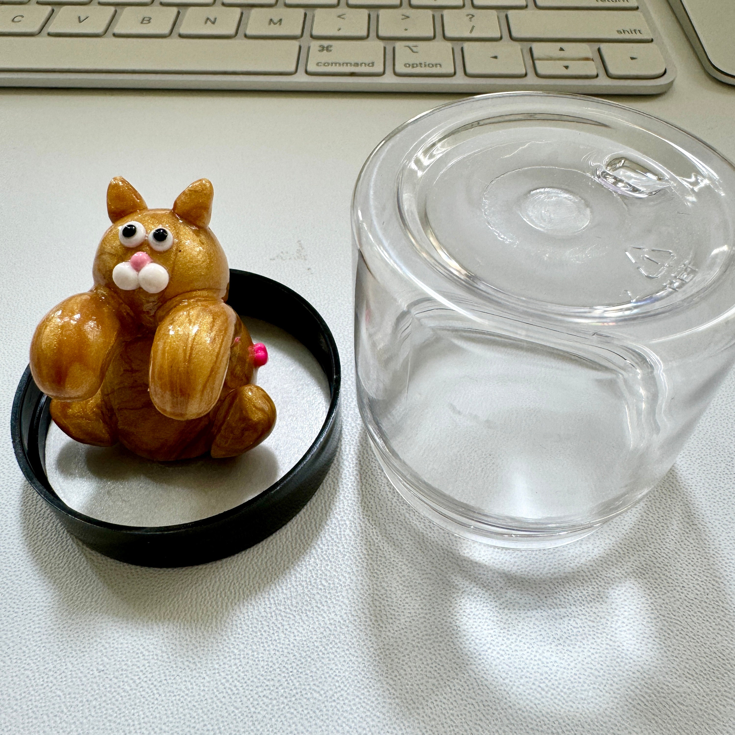 Gold Cat Desk Pet - Handmade Polymer Clay Cat Monitor Figure, Desk ...