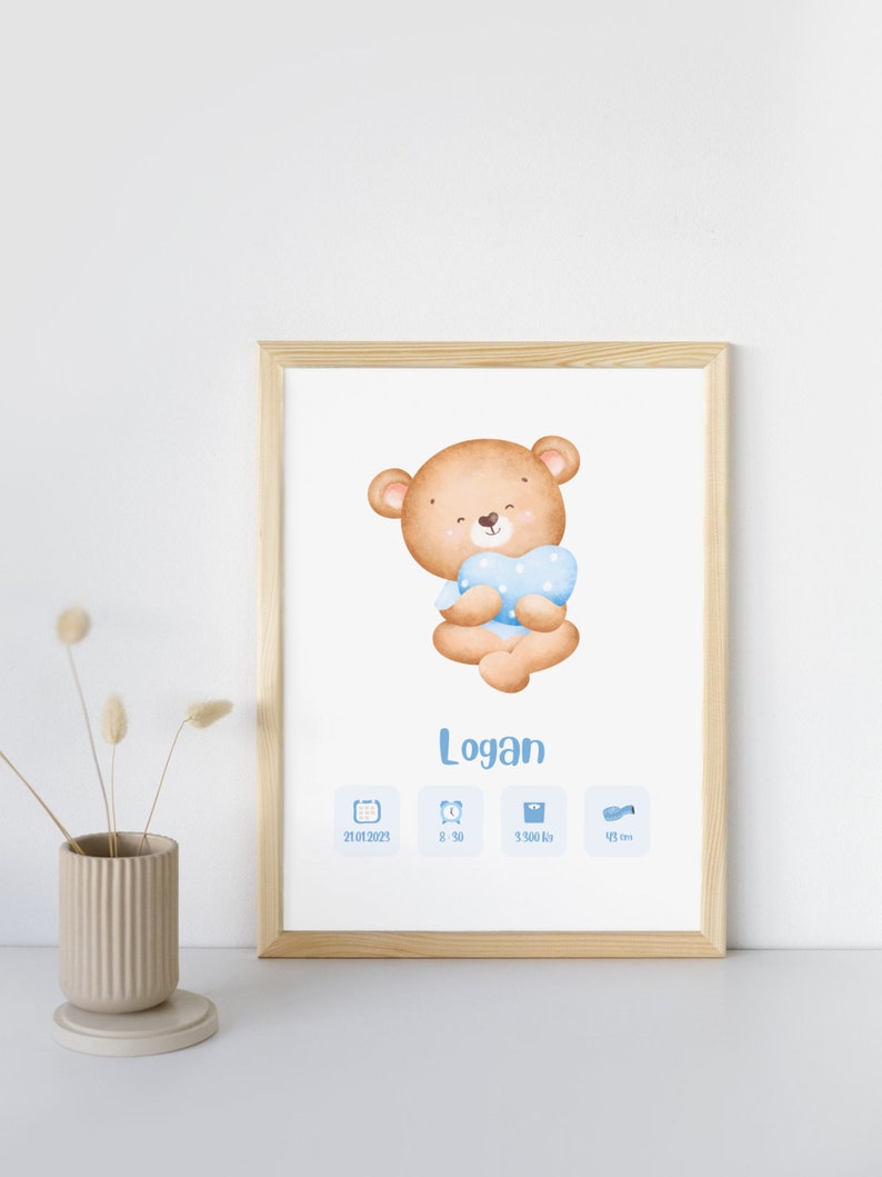 Personalized Birth Poster - “ourson Boy Model” - Baby/child Birth ...