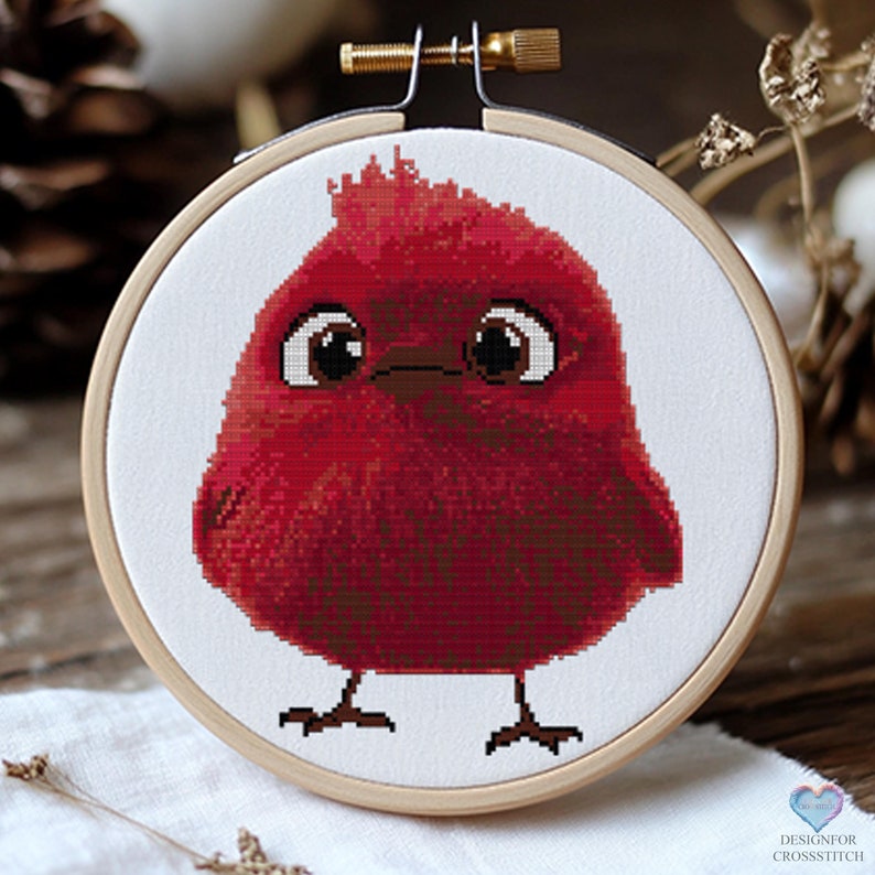 Bird Design for Cross Stitch - Fluffy Red Robin - Etsy