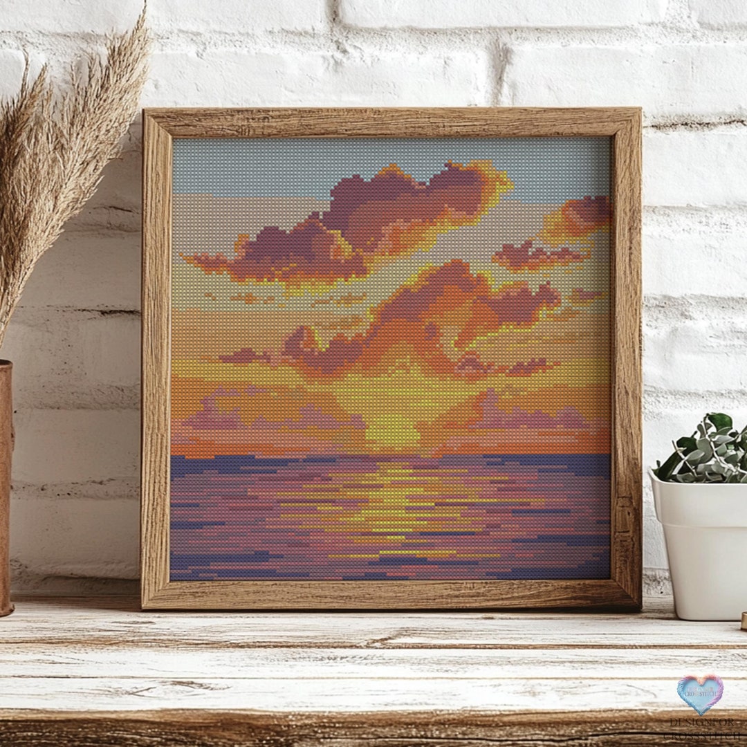 Golden Sunset Reflection. Landscape Design for Cross Stitch - Etsy