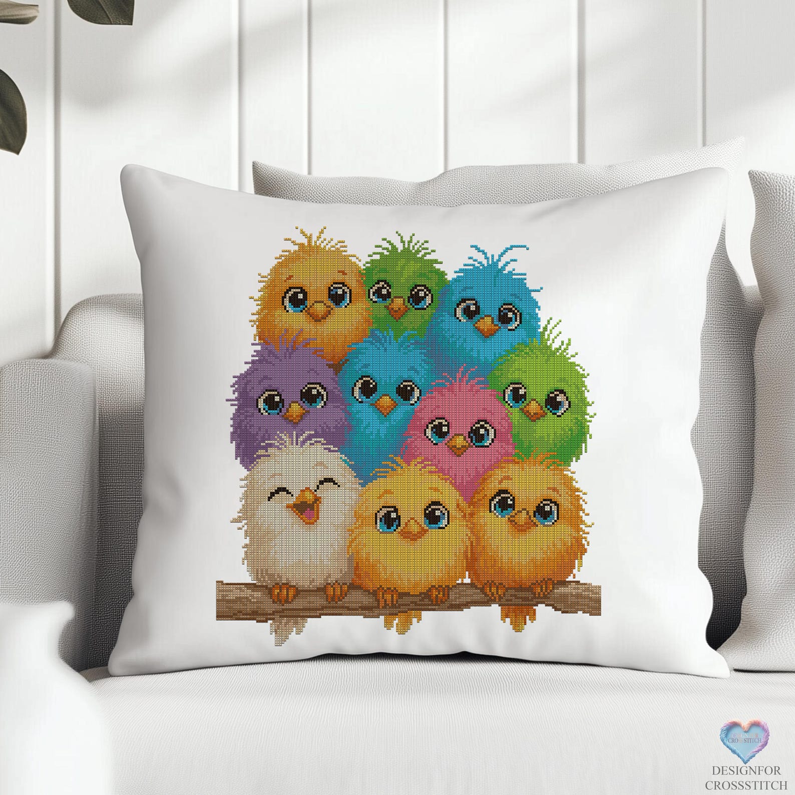 Bird Design for Cross Stitch: Colorful Fuzzy Flock - Etsy