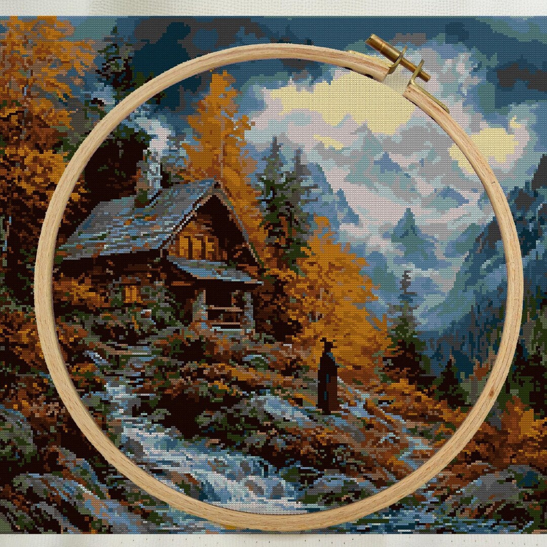 Landscape Design for Cross Stitch - Cabin by the Creek - Etsy