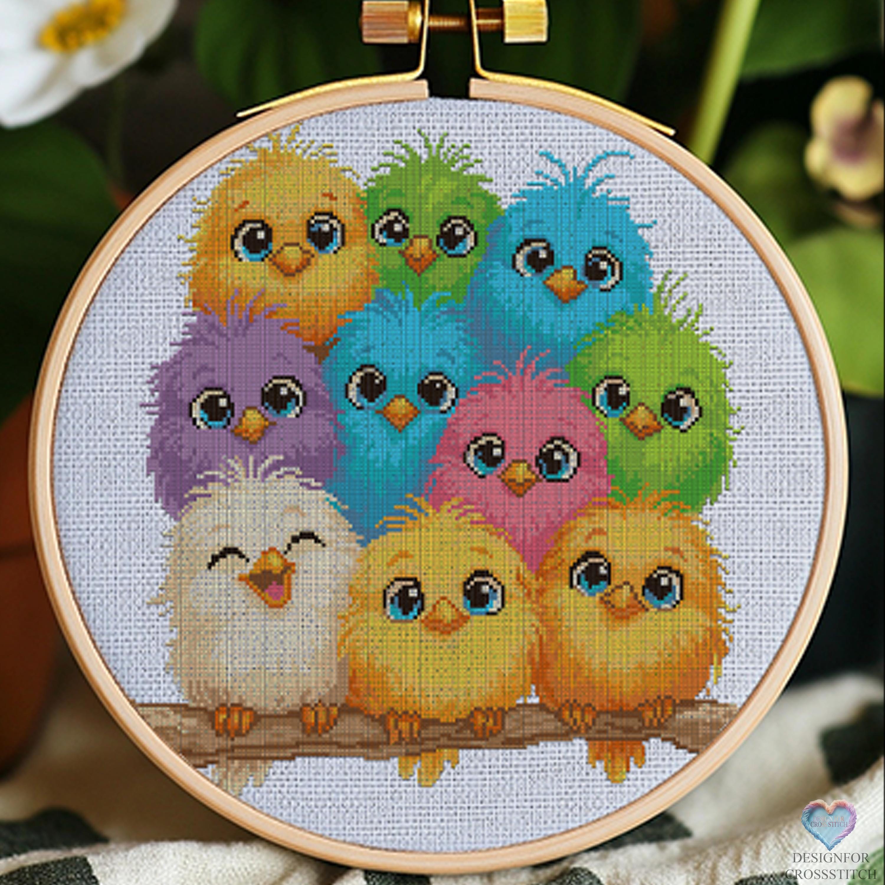 Bird Design for Cross Stitch: Colorful Fuzzy Flock - Etsy