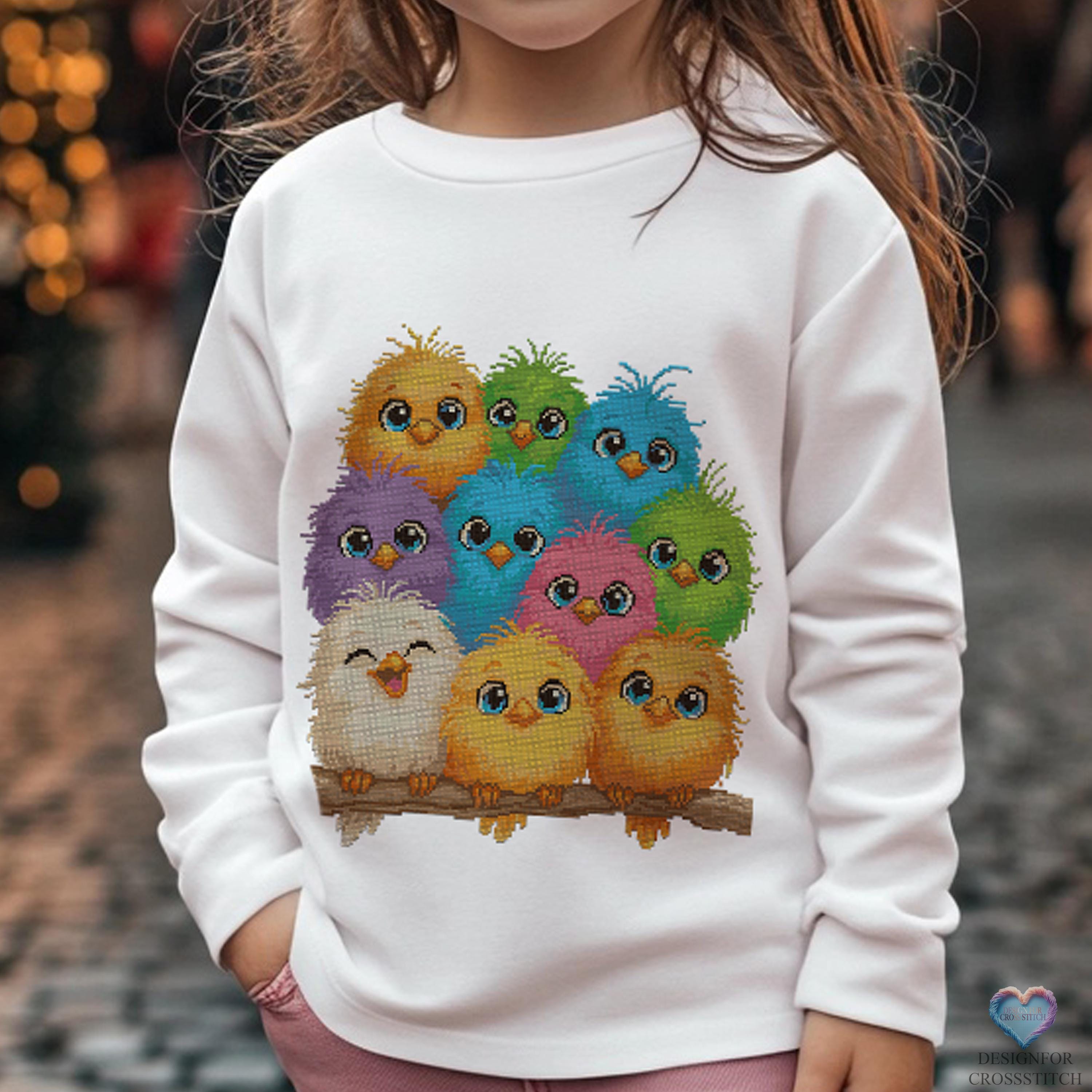 Bird Design for Cross Stitch: Colorful Fuzzy Flock - Etsy