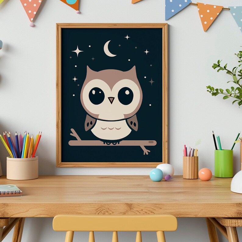 Cute Owl Poster Instant Digital Download Nursery Wall Art Starry Night ...