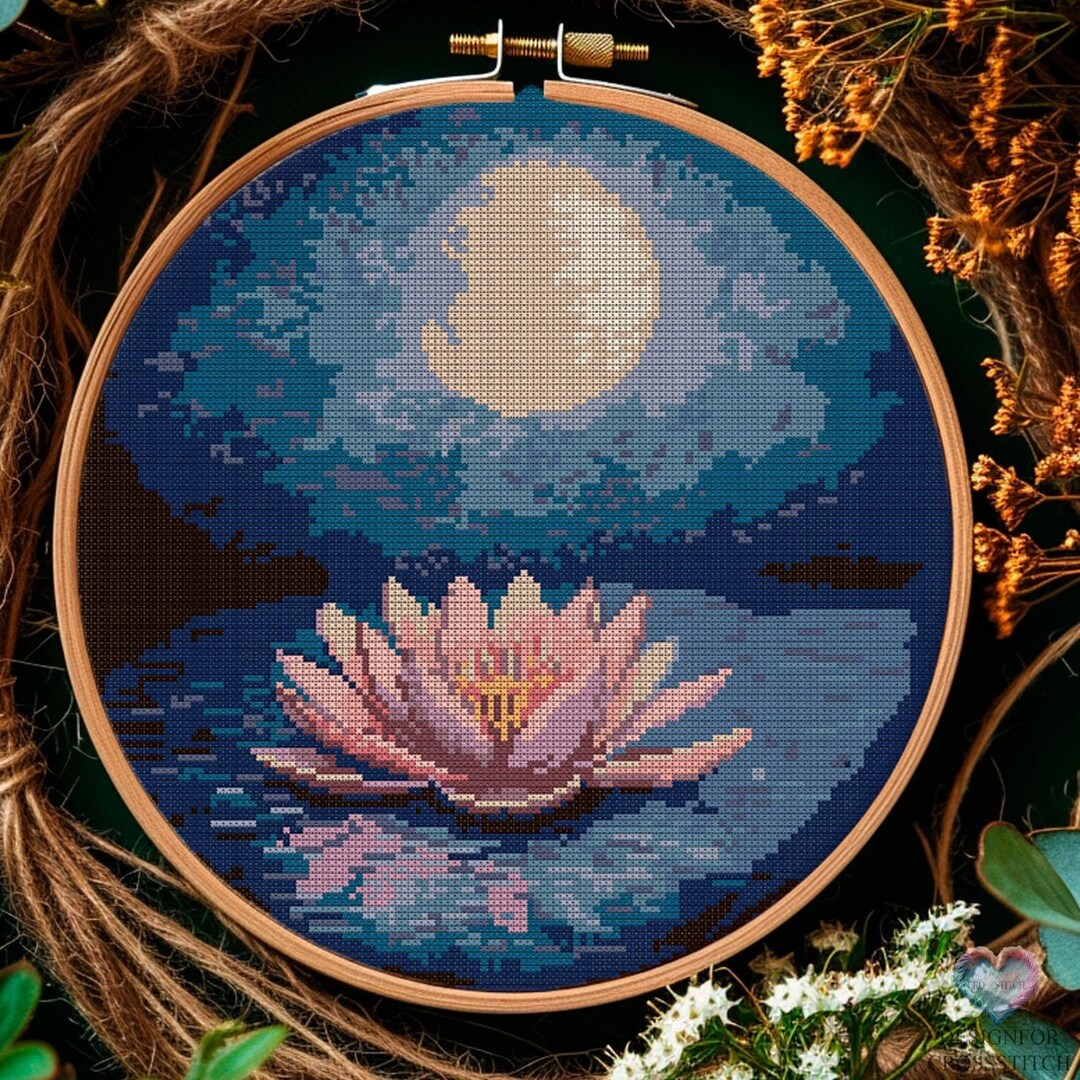 Moonlit Water Lily. Flower Design for Cross Stitch - Etsy
