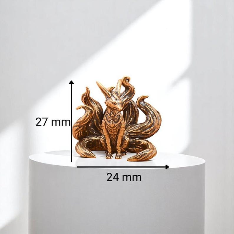 Brass Nine Tailed Fox, Kitsune Statue, Fantasy Fox Figurine, Mythical ...