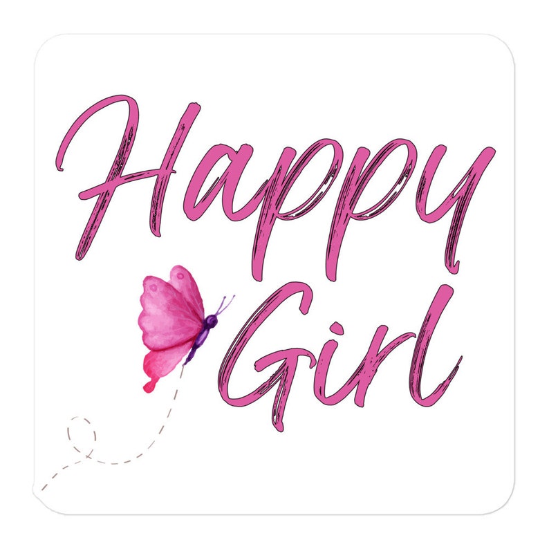 Happy Girl Sticker With Butterfly Design for Your Kindle, Cup, Laptop ...