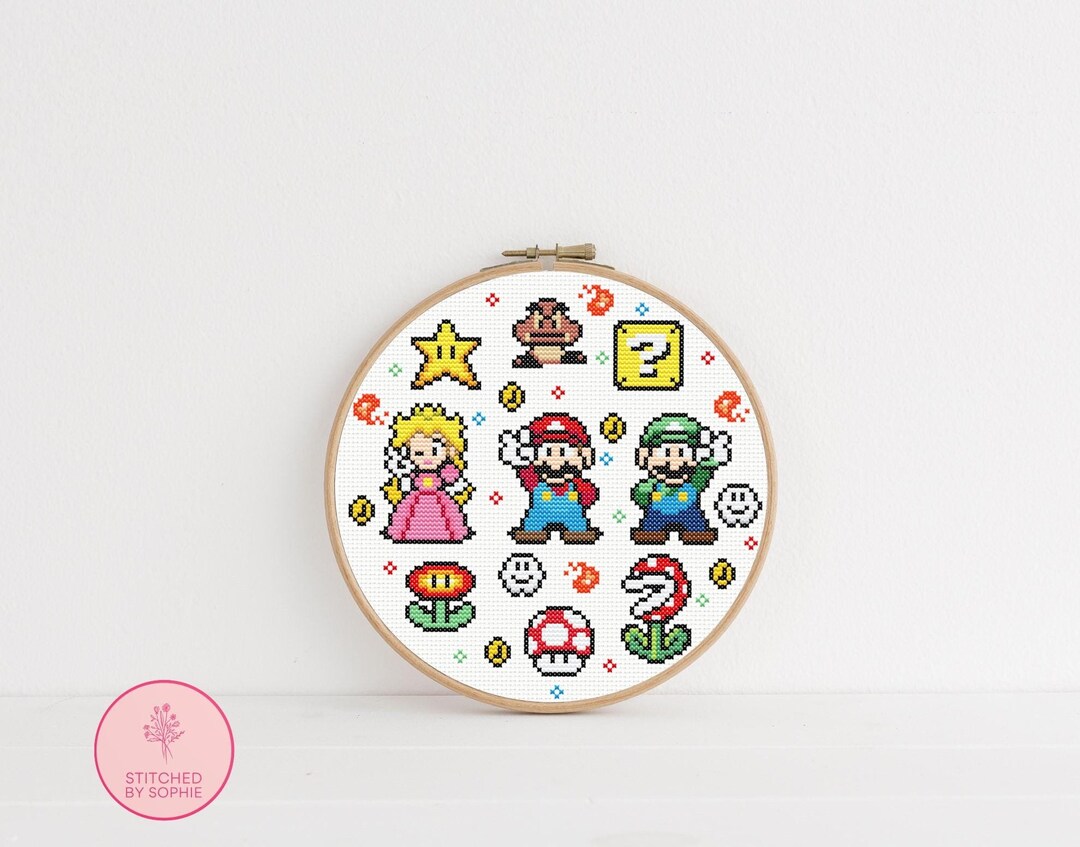 Super Mario Cross Stitch Pattern - Mario, Luigi, Princess Peach - Retro ...