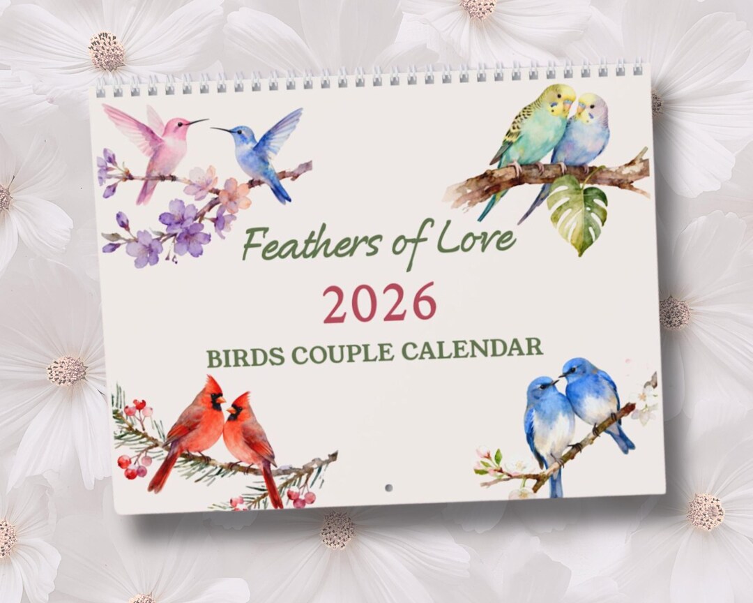 2026 Birds Wall Calendar, Watercolor Birds Couple Wall Art, Romantic ...