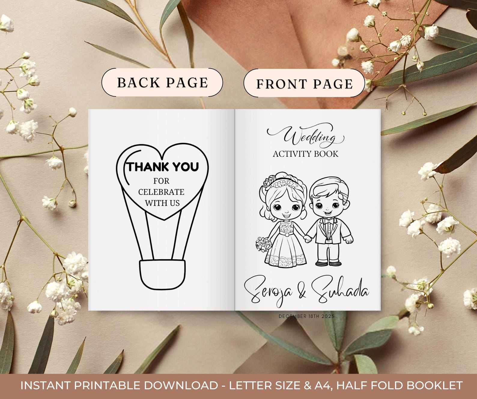 Personalized Wedding Activity Pack Coloring Sheet for Kids Custom Cover ...