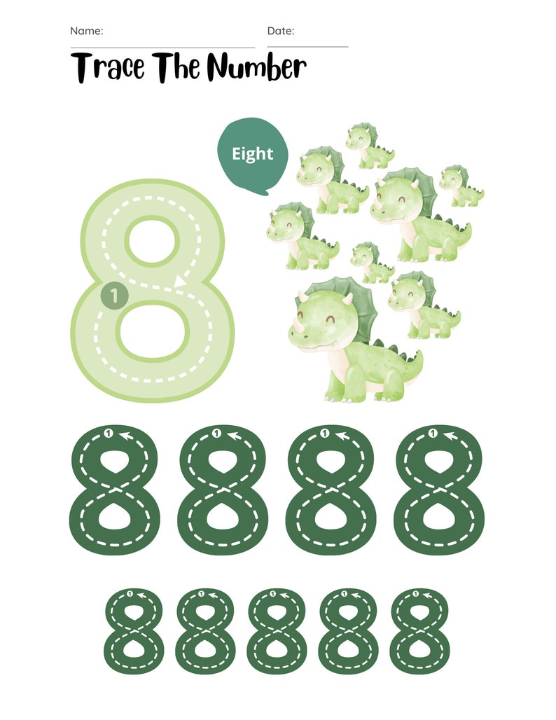 Dinosaur Number Tracing Activity Line Trace Worksheets for Toddlers and ...