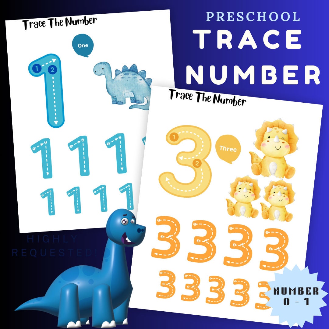 Dinosaur Number Tracing Activity Line Trace Worksheets for Toddlers and ...