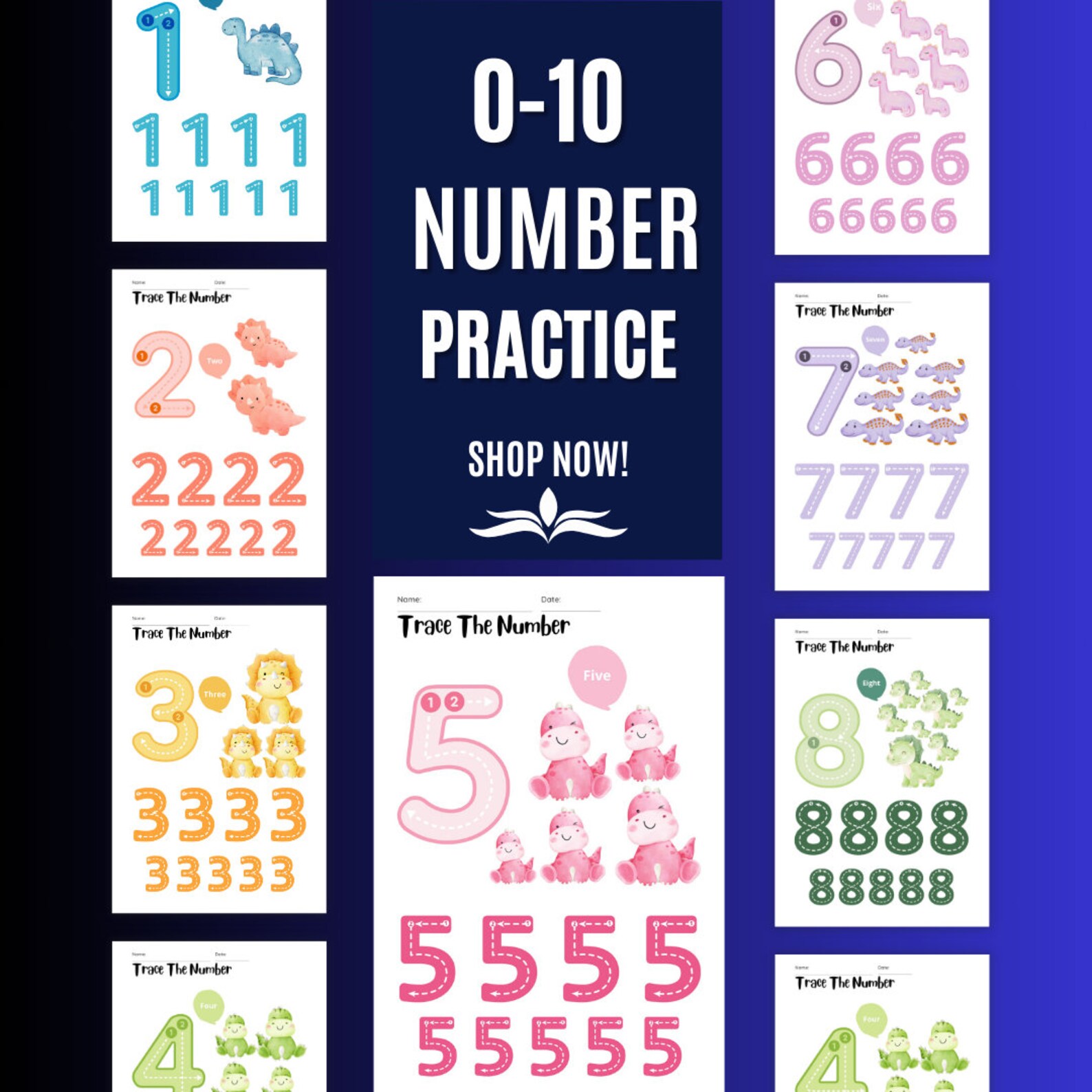 Dinosaur Number Tracing Activity Line Trace Worksheets for Toddlers and ...