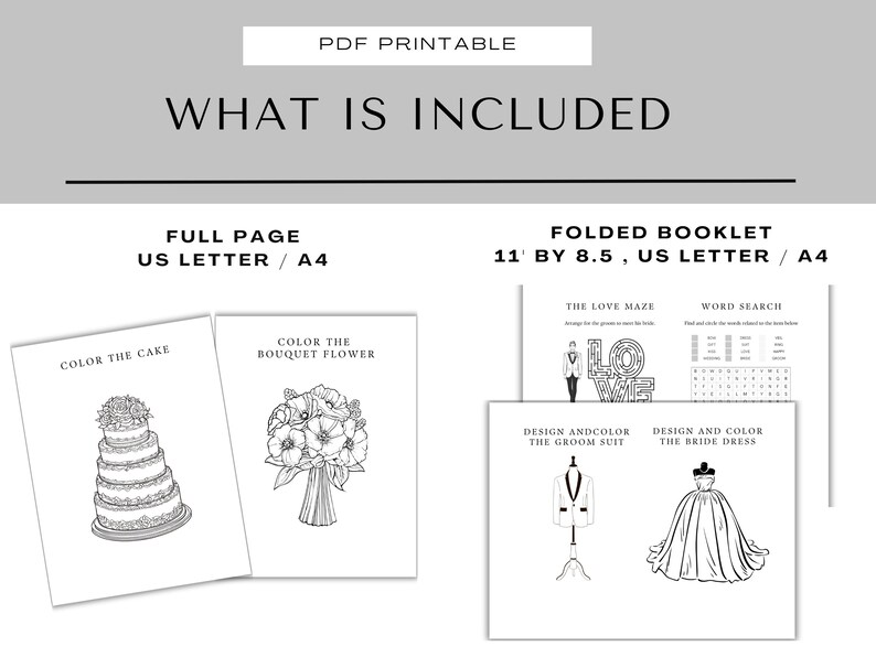 Minimalist Wedding Kids Coloring Sheets Activity Pack Printable Busy ...
