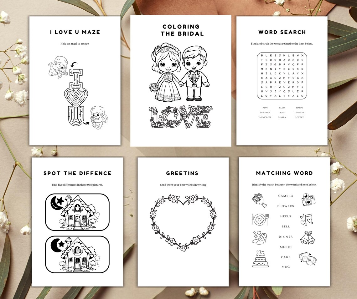 Personalized Wedding Activity Pack Coloring Sheet for Kids Custom Cover ...