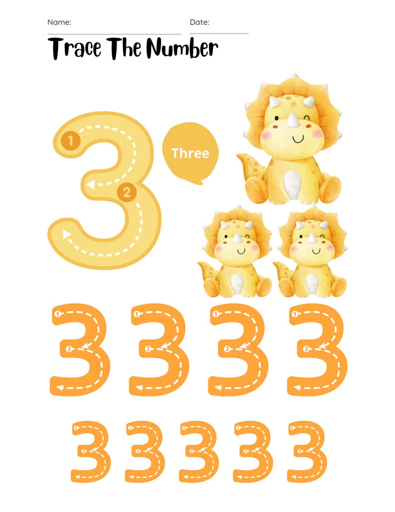 Dinosaur Number Tracing Activity Line Trace Worksheets for Toddlers and ...
