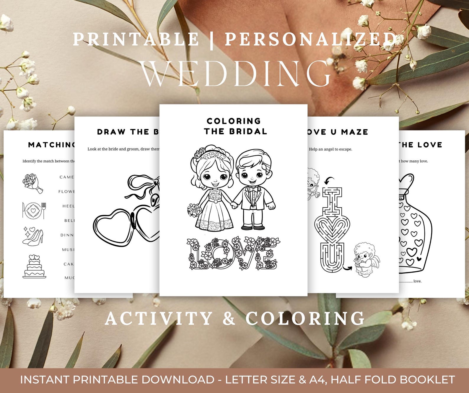 Personalized Wedding Activity Pack Coloring Sheet for Kids Custom Cover ...