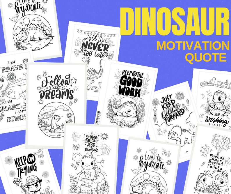 Digital Dinosaur Colouring Book With Motivational Quotes for Toddlers ...