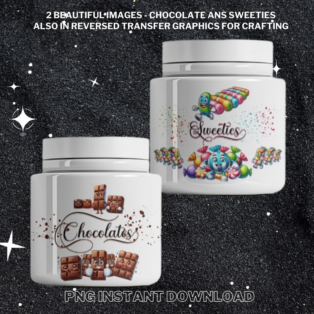 Reversed Graphic Transfers Chocolate and Sweeties Colourful Labels 2 ...