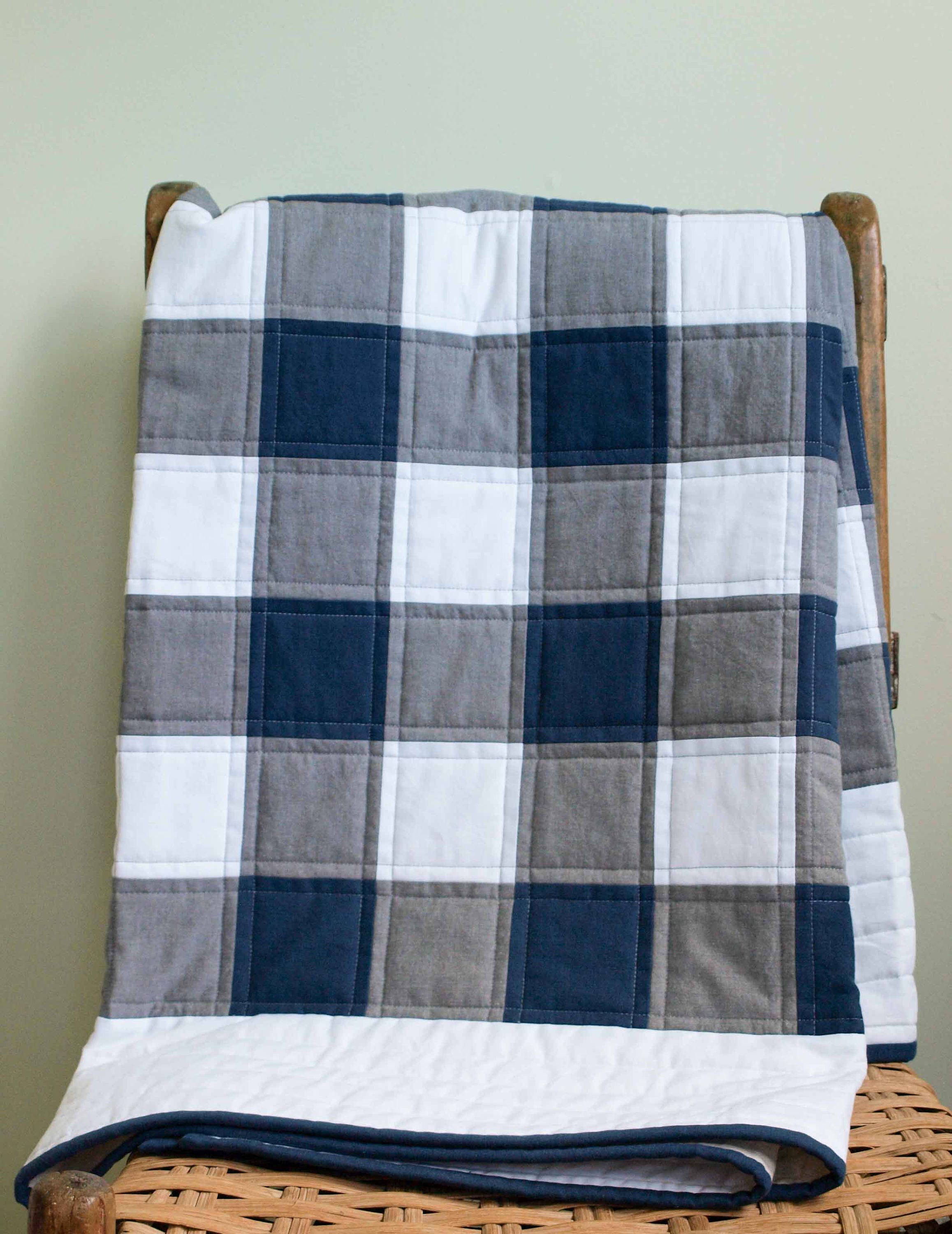 Buffalo Check Plaid Organic Quilt Navy Gray White Rustic | Etsy