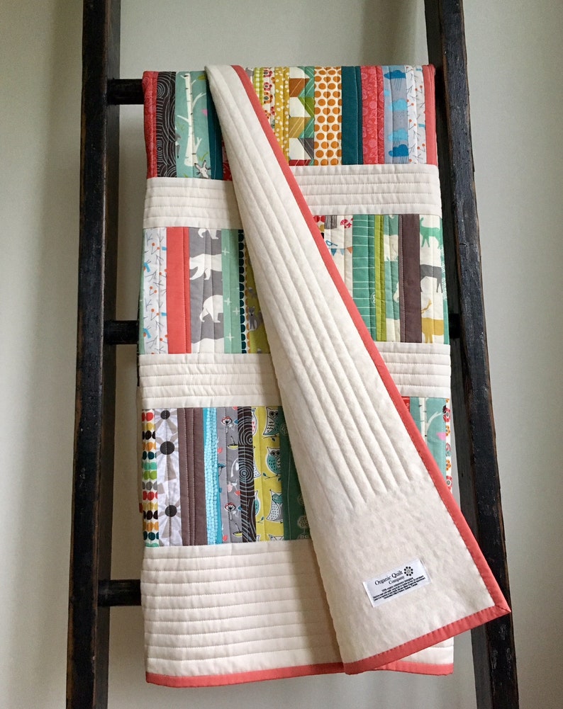 Modern Patchwork Stripes Baby Quilt in Coral Aqua Green - Etsy Canada