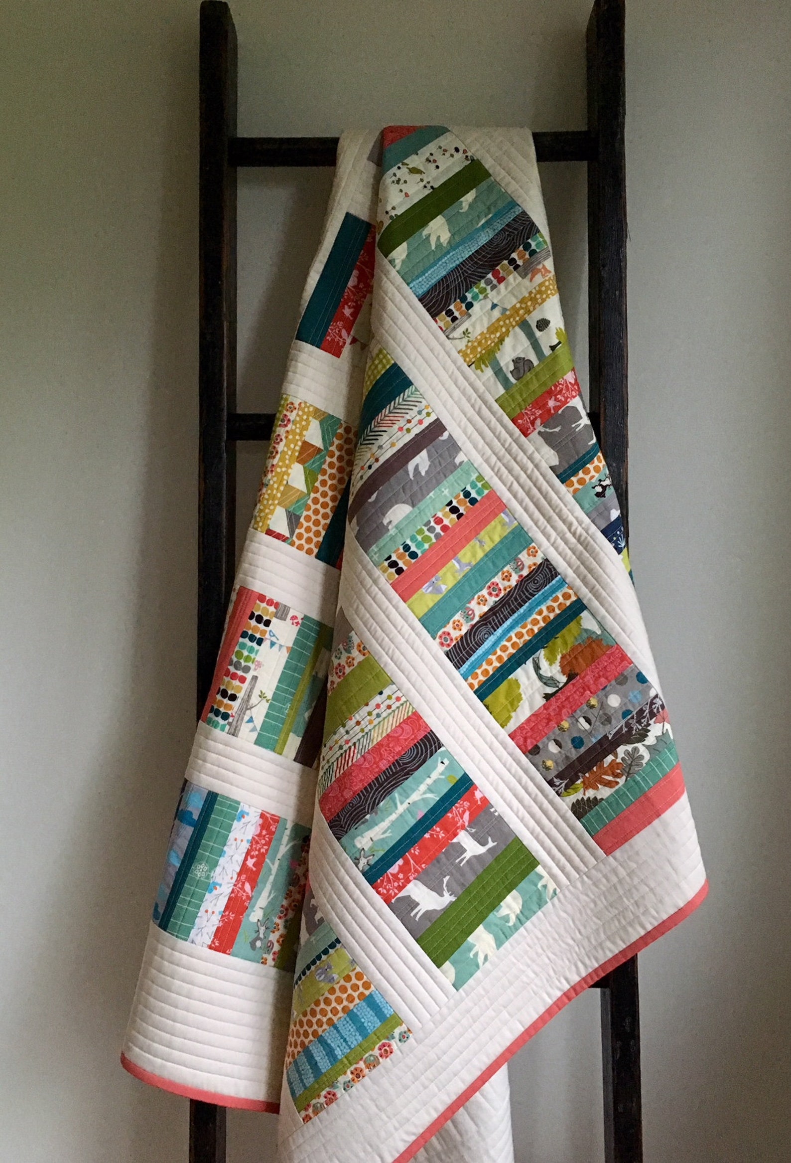 Modern Patchwork Stripes Baby Quilt in Coral Aqua Green - Etsy Canada