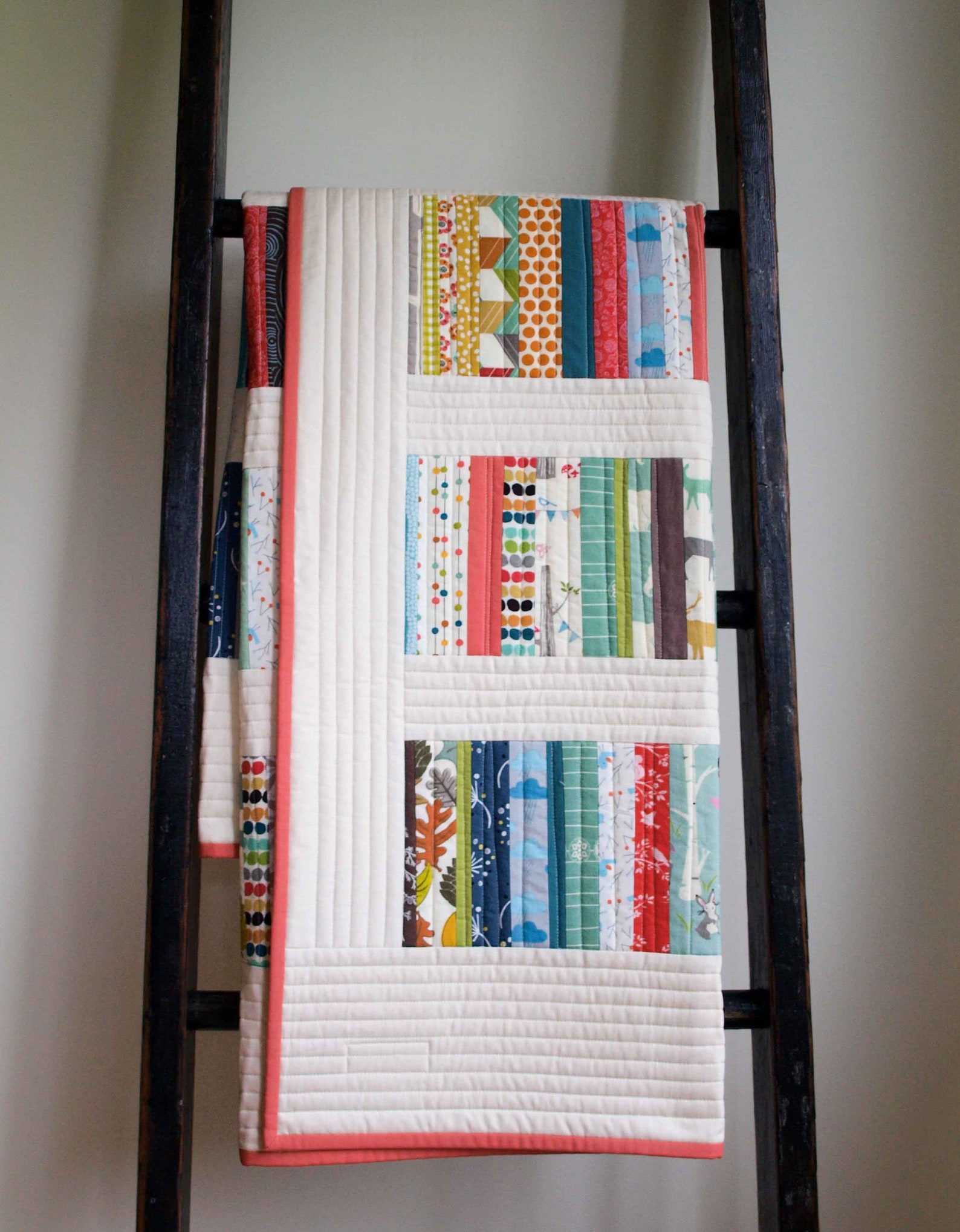 Modern Patchwork Stripes Baby Quilt in Coral Aqua Green - Etsy Canada