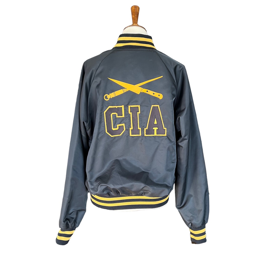 80s CIA Black Satin Bomber Jacket (size Medium) - Etsy