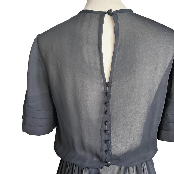60s 70s Sheer Black Chiffon Keyhole Button Back A Lin… - Gem