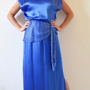 Vintage 80s Does 30s Amen Wardy Royal Blue Satin Dropped Waist - Etsy