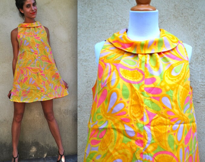 Vintage 60s 70s Psychedelic Mini Tent Dress size Large Xl - Etsy