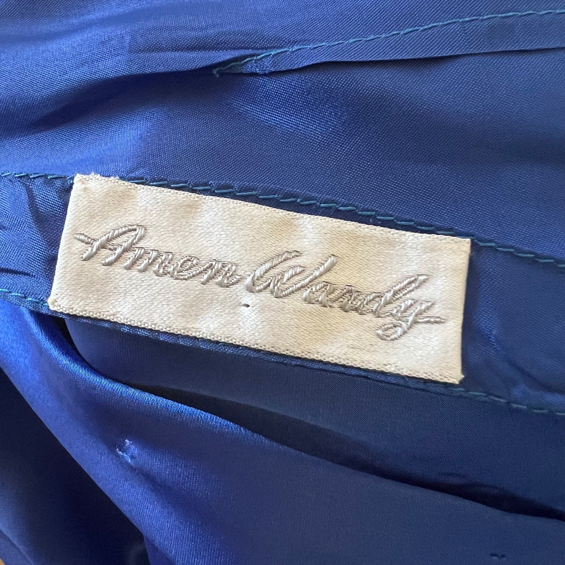 Vintage 80s Does 30s Amen Wardy Royal Blue Satin Dropped Waist Beaded ...