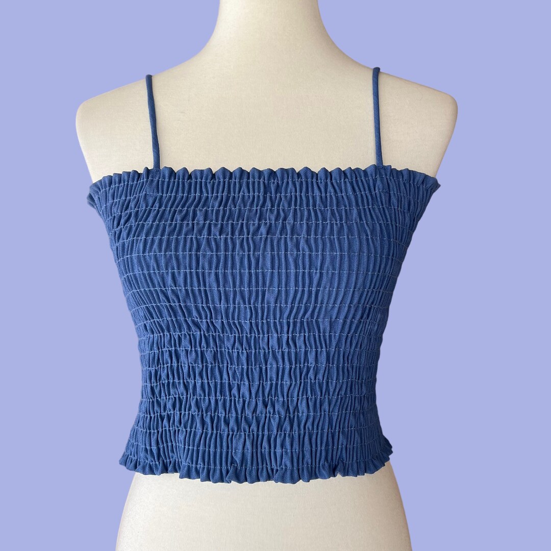 90s Cornflower Blue Ruched Tank Top size Medium Large - Etsy