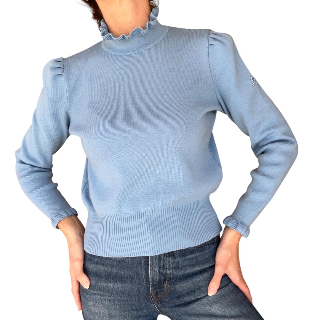 60s Powder Blue Wool Ruffled Turtleneck Sweater (size Medium) - Etsy