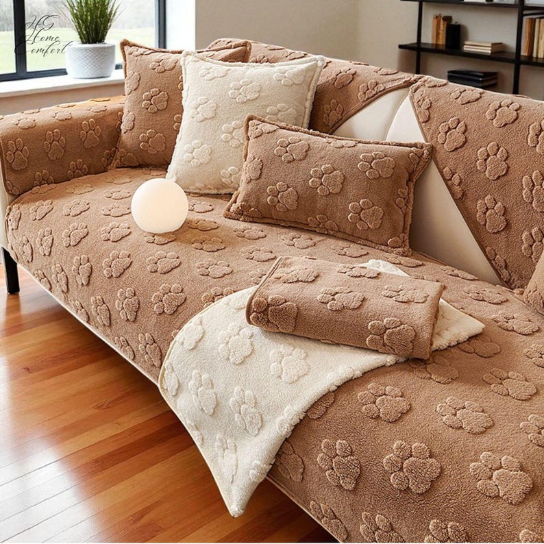 Non-slip Washable Couch Cover / Dog Paw Style Cover / Soft Plush Couch ...