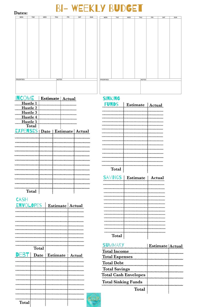 Bi-weekly Paycheck Budget Planner - Etsy