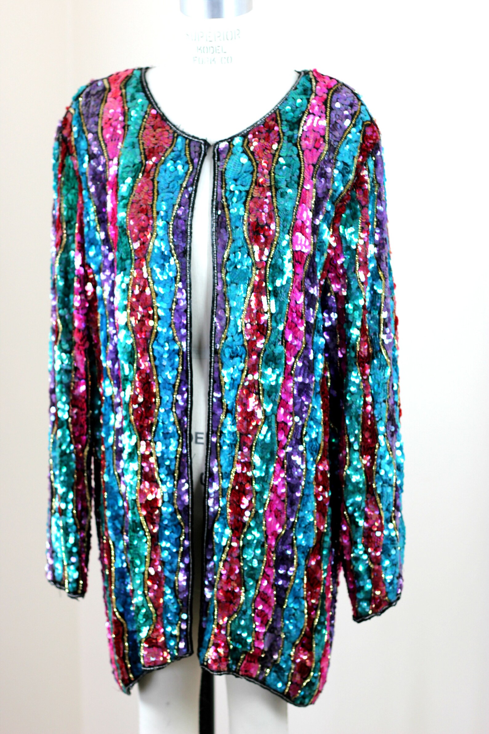 Plus Size 1x//stunning Colorful Sequin Duster Jacket// Heavily - Etsy