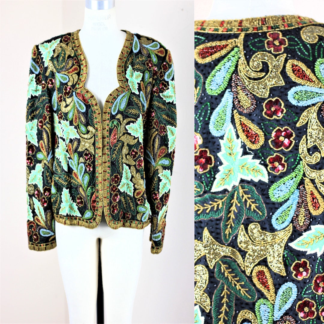 Sz Xl//very Heavily Beaded Jacket//holiday Jacket//embellished Jacket ...