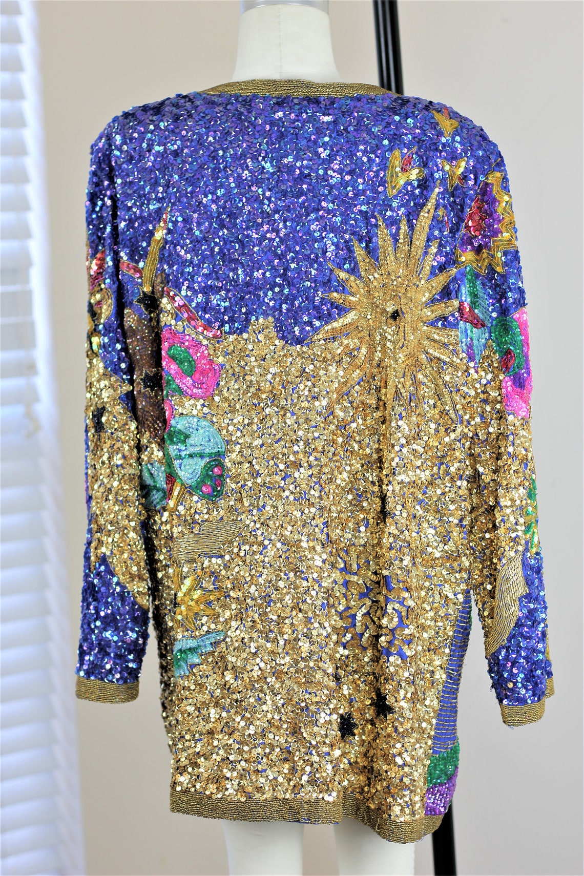 Sz 2x// Fabulous Deadstock Long Beaded Jacket// Sequin - Etsy