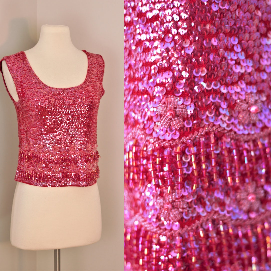 Sz S//stunning Sequin Top// Hanging Beads Red Formal Top - Etsy