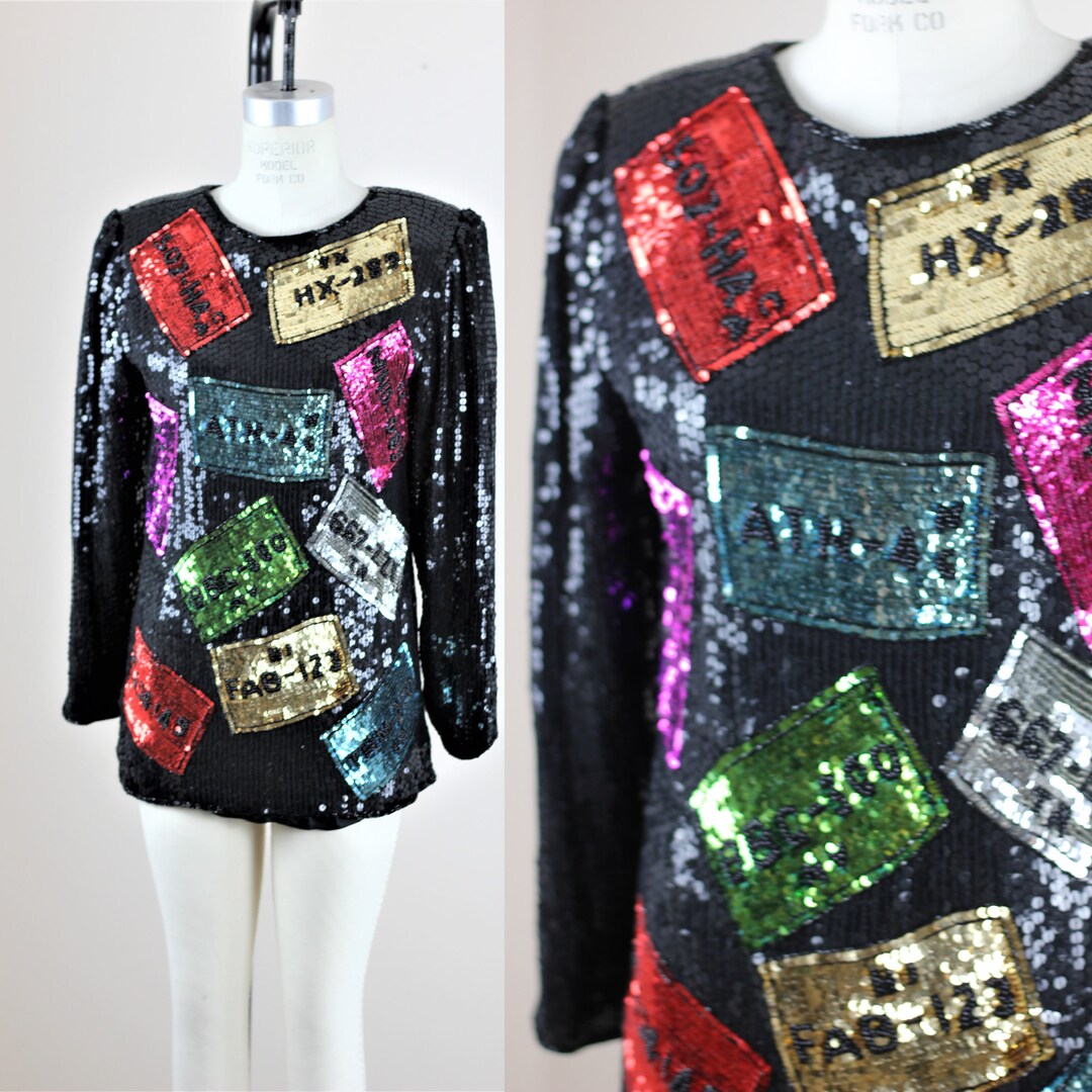 Sz S//vintage Deadstock License Plates Sequin Top//sequin Glam Long ...