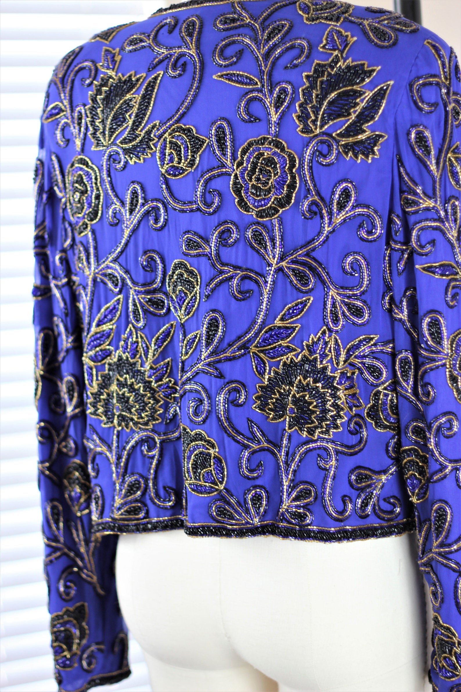 Sz M//della Roufogali Royal Blue Beaded Silk Bolero//beautifully Beaded ...