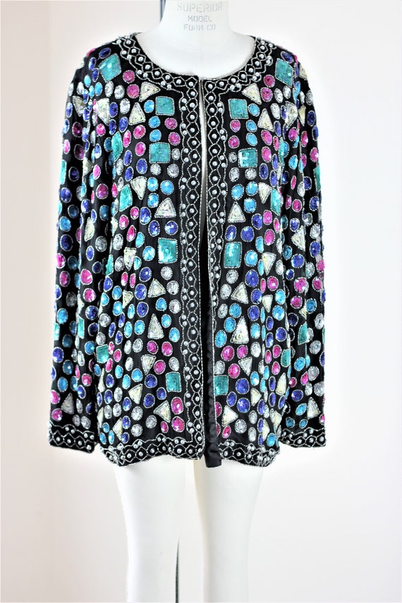 Sz L// Jeweled look Vintage sequin beaded jacket//Col… - Gem