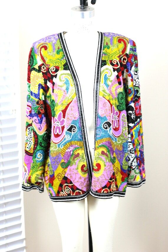 Sz M// Remarkable Heavily Beaded long jacket//Pearl B… - Gem